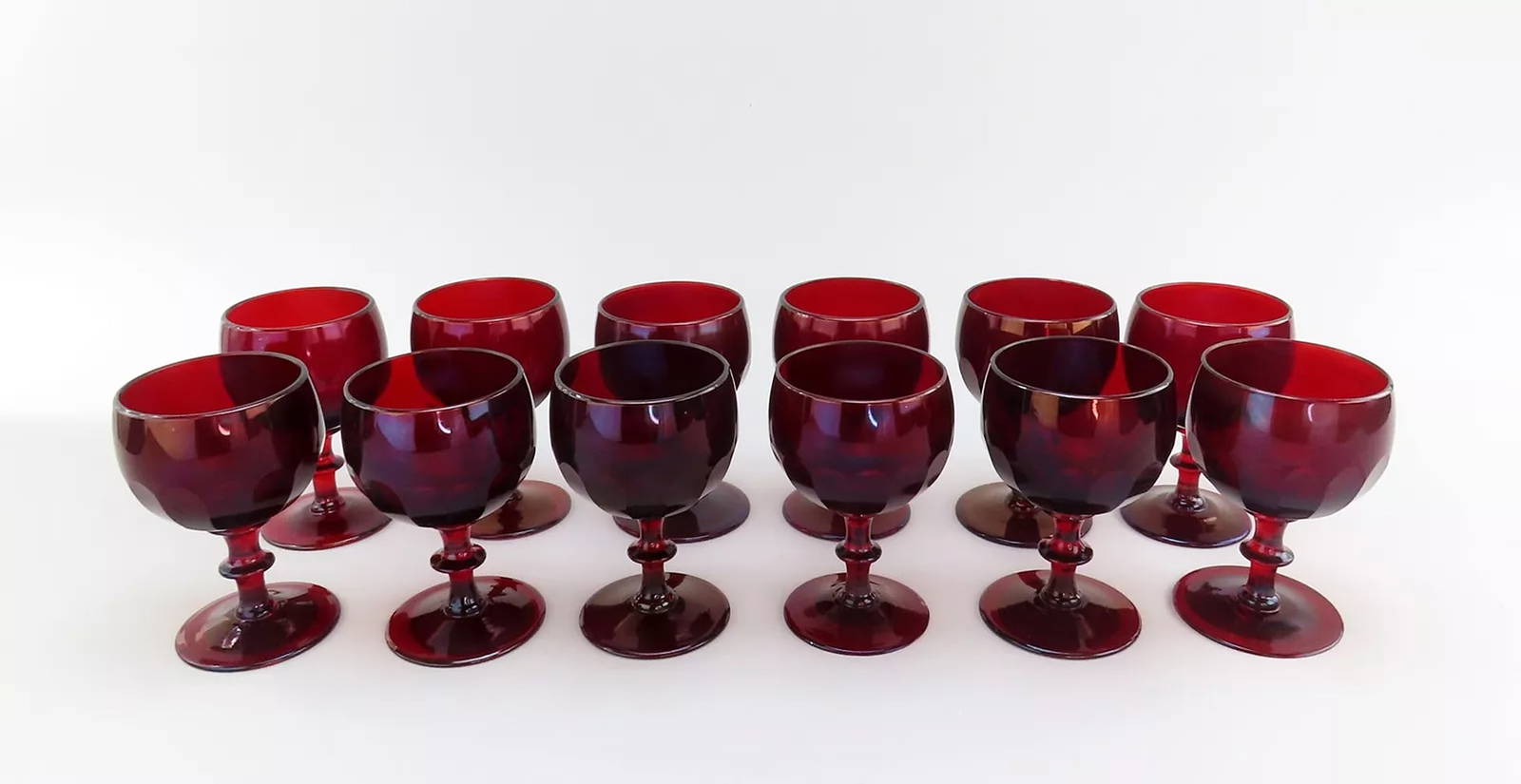 Superb Set 12 C1860s Czech/bohemian Ruby Red Cut Glass Wine Glasses ...