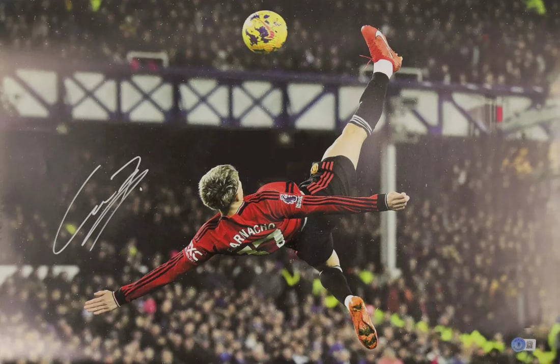Garnacho Signed Overhead Kick Soccer Photo Size 16? X 24? With Beckett ...