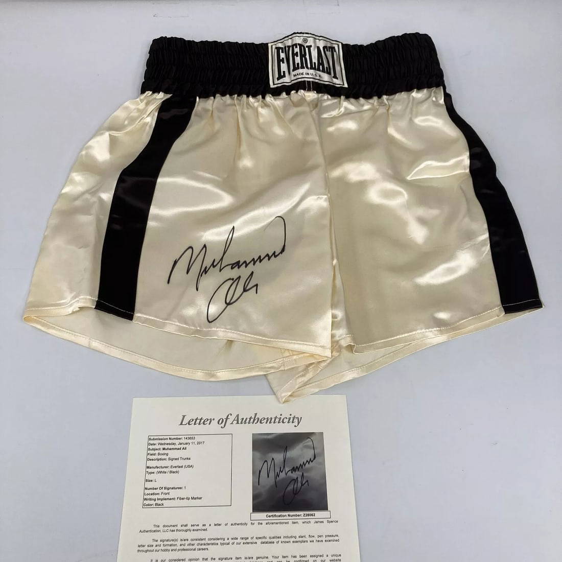 Beautiful Muhammad Ali Signed Everlast Trunks Shorts Jsa Coa Auction
