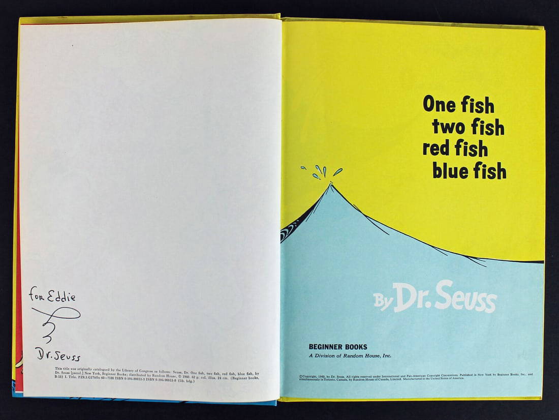 Dr. Seuss Signed One Fish Two Fish Red Fish Blue Fish Book Psa Coa Auction