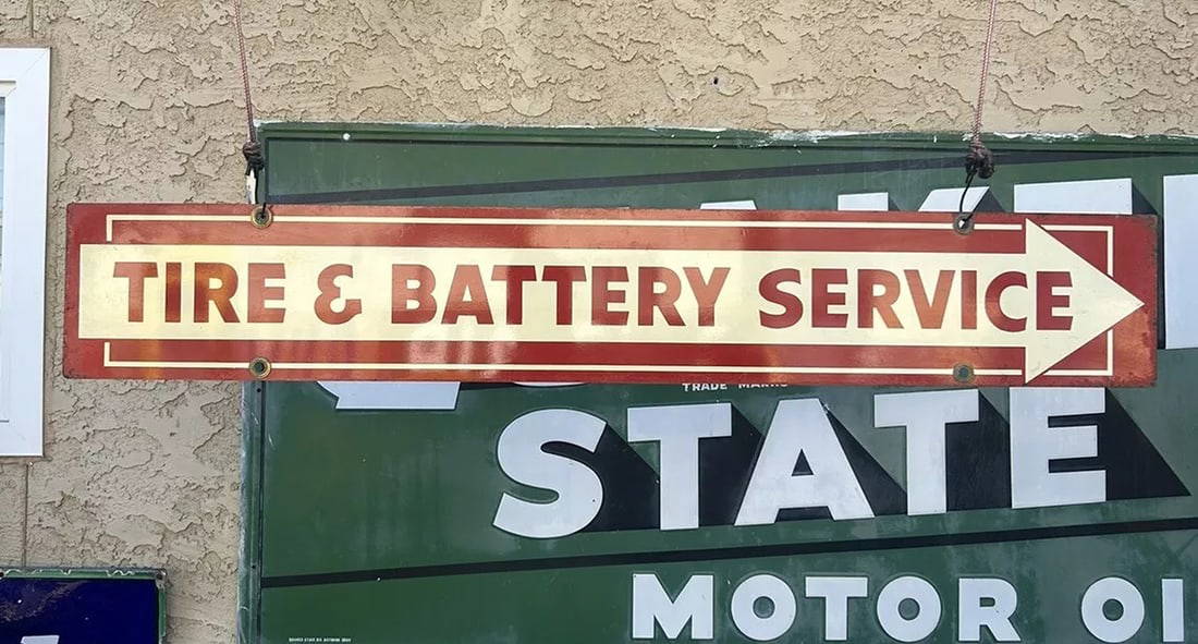 Original Firestone Sign Tire And Battery Service Arrow Double Sided Auction