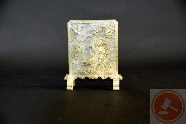 Meiji Period Relief Carved Soapstone Figural Table