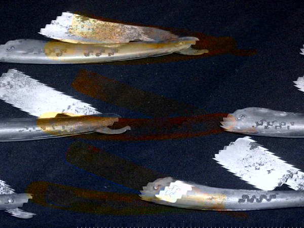 3 Straight Razors: C 1860. Army, Military. All Are