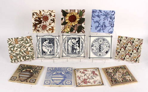 Ten Aesthetic Movement Glazed Ceramic Tiles