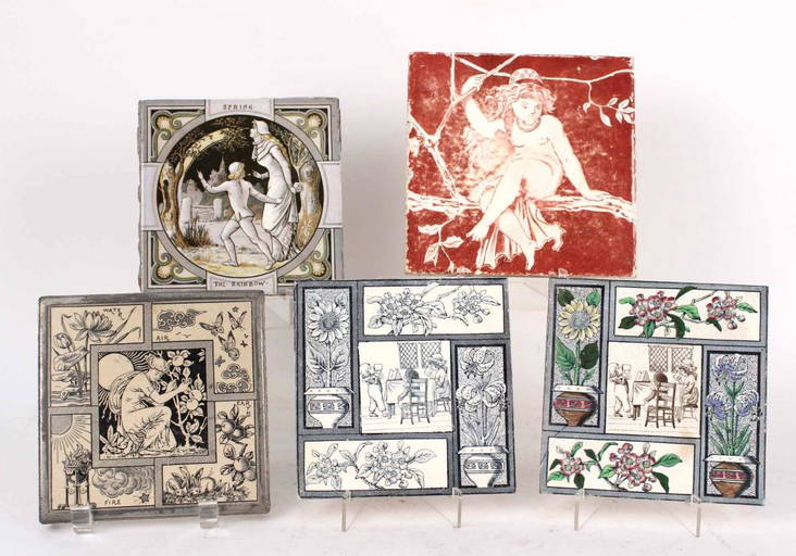 Five Aesthetic Movement Glazed Ceramic Tiles