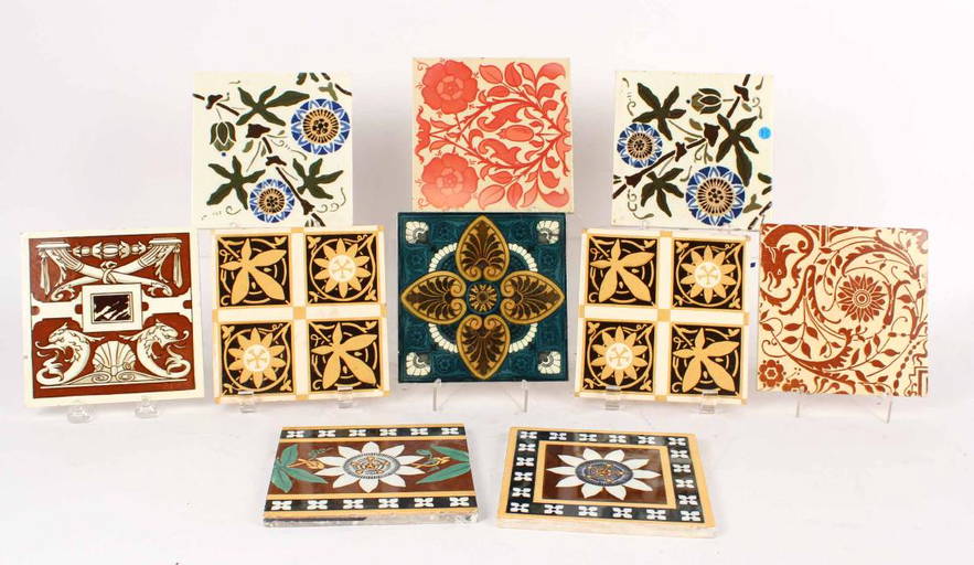 Ten Aesthetic Movement Glazed Ceramic Tiles
