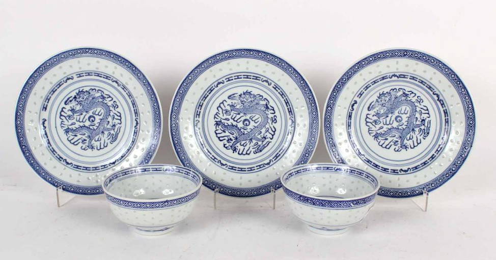 Chinese Blue & White Porcelain Rice Bowls &plates