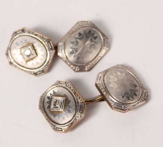 Pair Of Platinum 14k Gold & Diamond Cuff Links