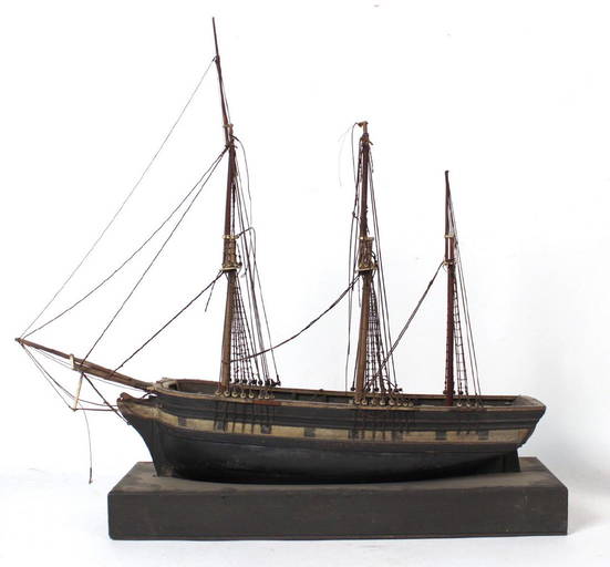 Painted Three Masted Ship's Model