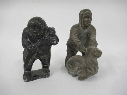 1950's Two Inuit Stone Carvings Of Wildlife