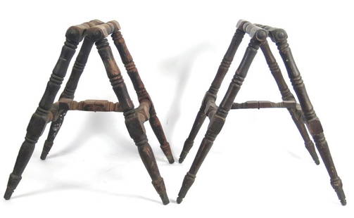 Victorian Turned Wood Casket Coffin Stand Set C1890;