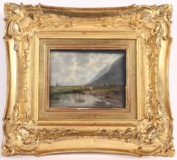 Oil On Board Cows In A Stream Karl Neppel