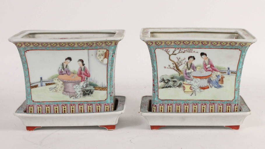 Pair Chinese Porcelain Rectangle Cache Pots
