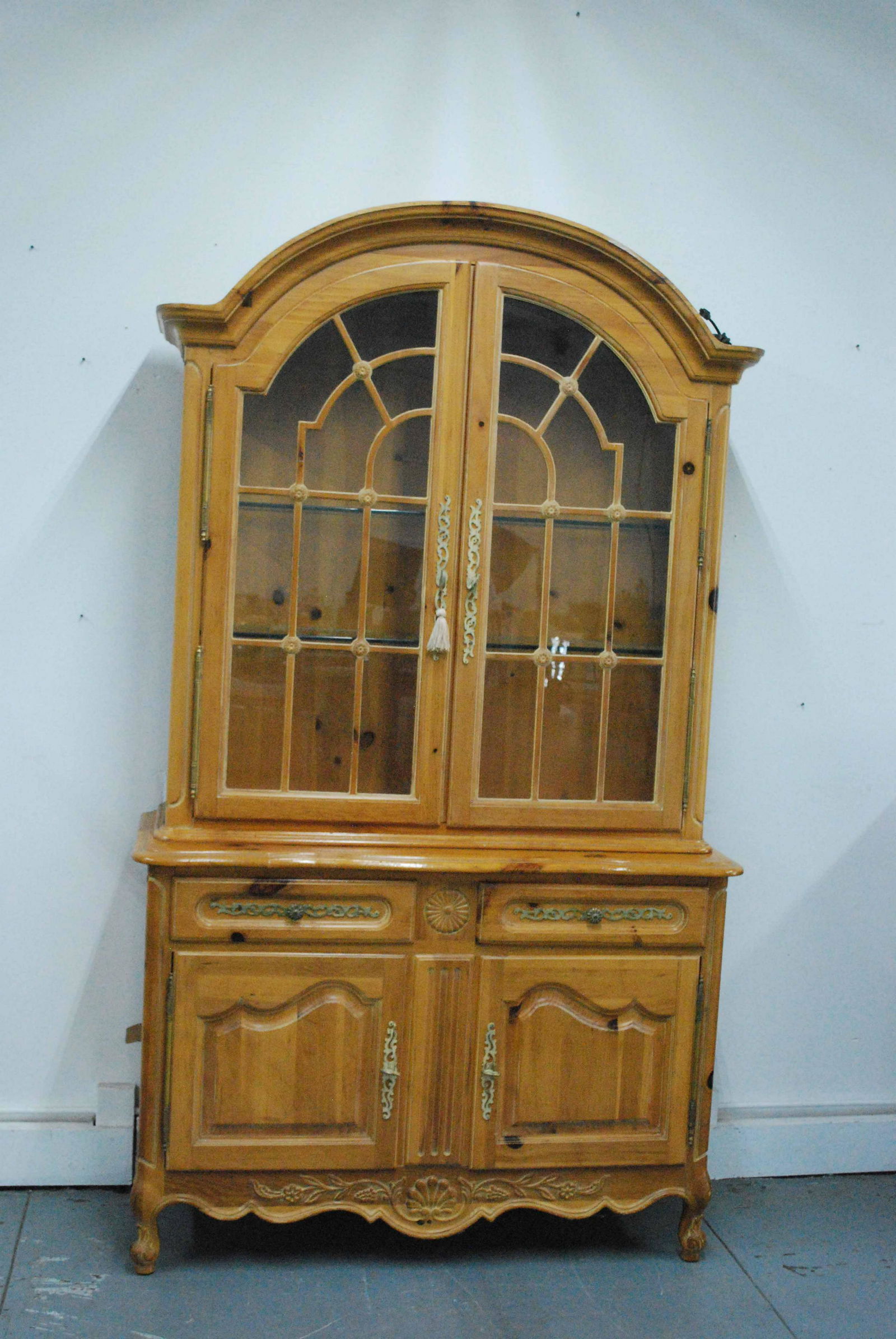 Pine Two Part Display Cabinet