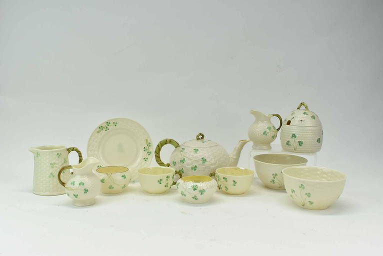 A Group Of Belleek Shamrock Pottery