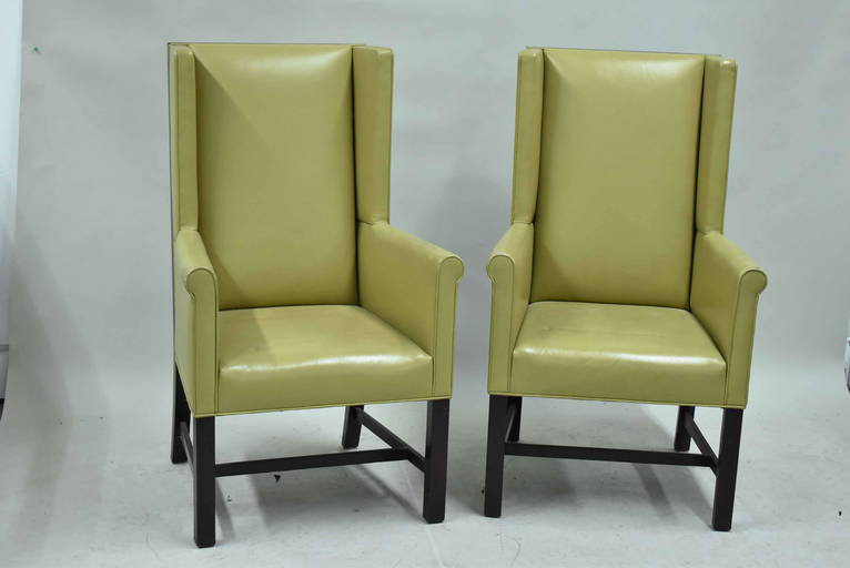 Pair Of Modern High Back Wing Chairs