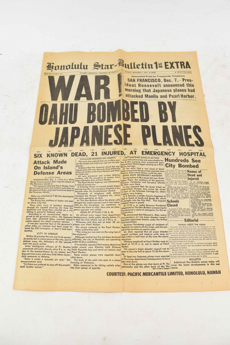 Honolulu Dec. 7, 1941 Newspaper Wwii War!