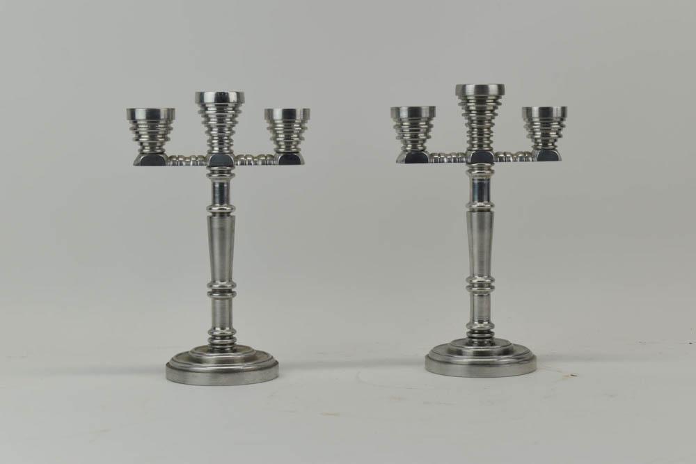 Pair Of Art Deco Style Aluminum Candlesticks