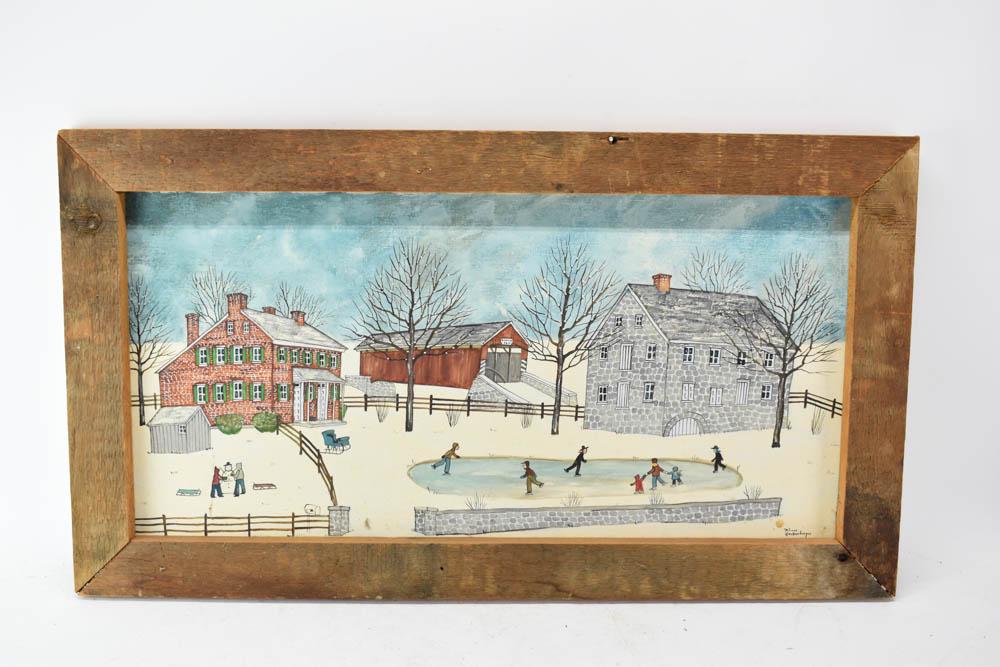 Dolores Hackenberger Folk Art Oil On Canvas