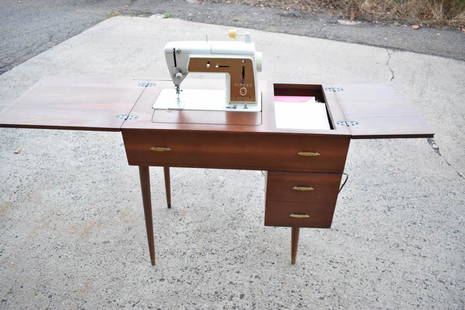 Gorgeous Singer Sewing Machine In Mid Century Cabinet W/ A Brutalist Design