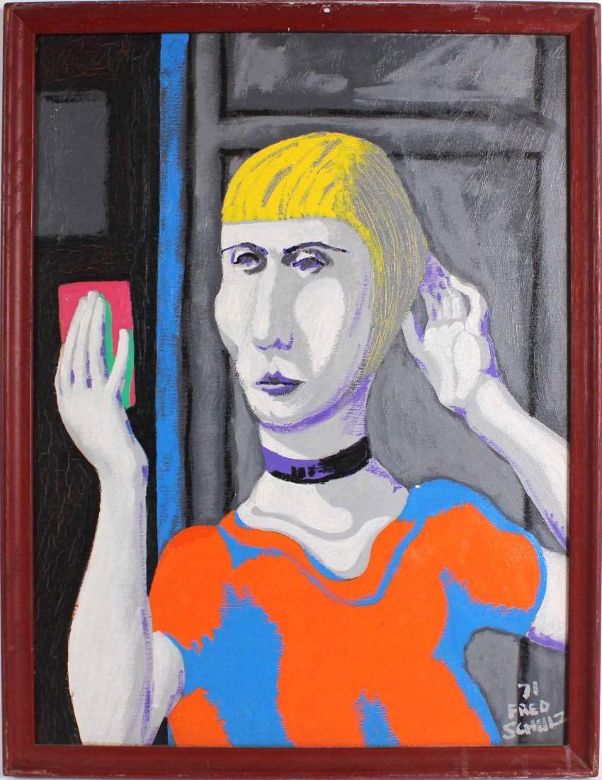 Fred Schulz, Oil On Board, Modern Woman