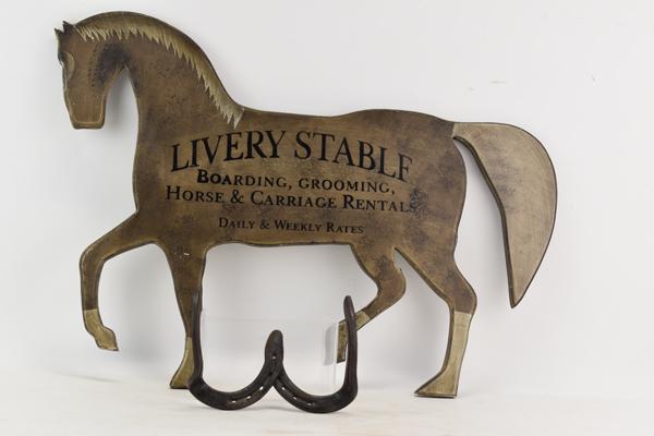 Horse Form Painted Wood Sign "livery Stable"