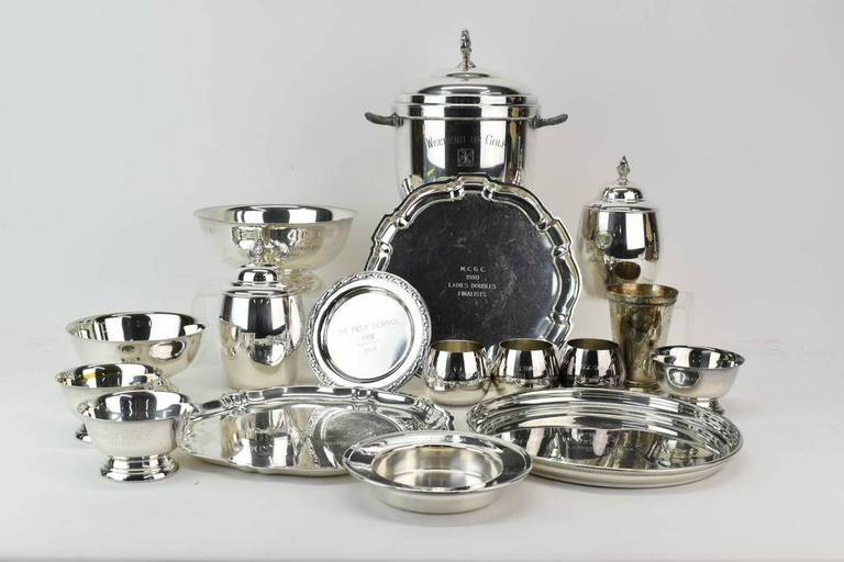 Group Of Silver Plated Golf And Tennis Trophies