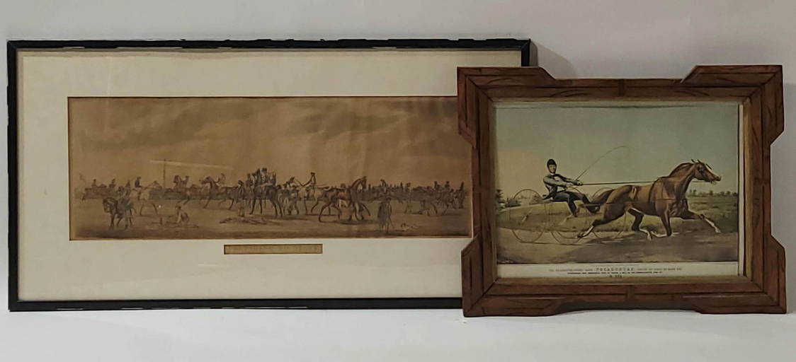 Antique Horse Racing Lithograph W/harness Print