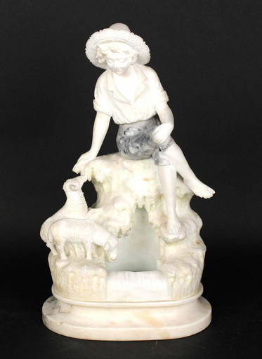 Carved Alabaster Figure Of Shepherd And Sheep