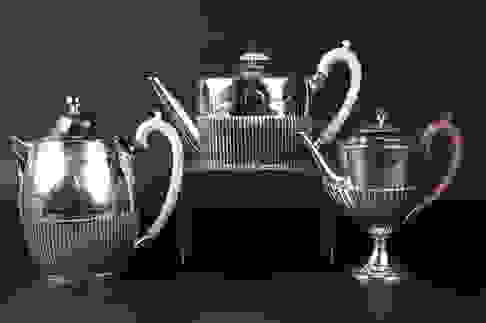 Two Similar English Sterling Silver Pots Auction