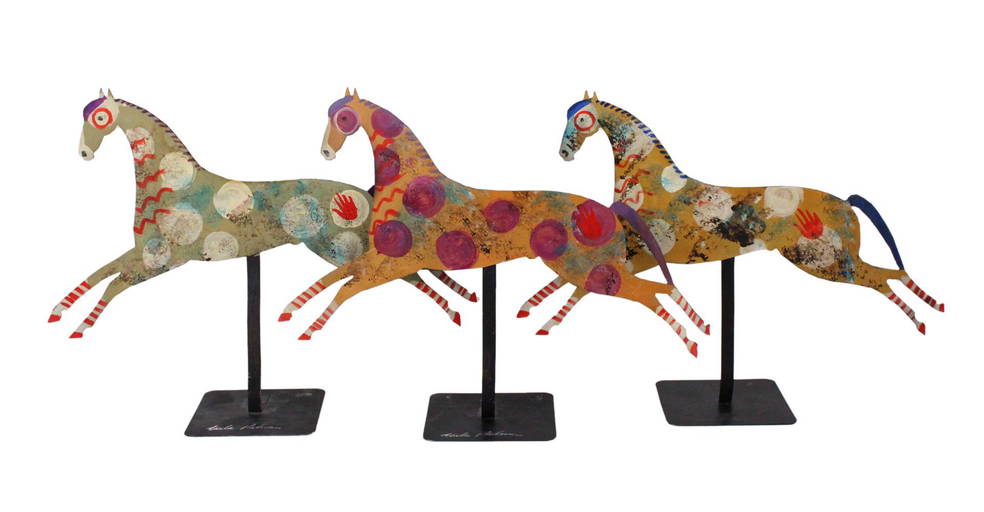 Three Hand Painted Horse Sculptures