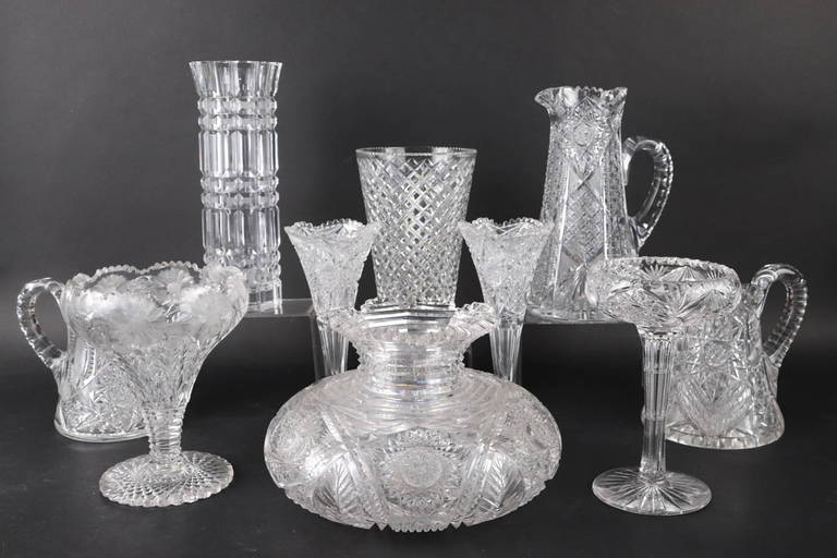 Ten Colorless Cut Glass Table Articles