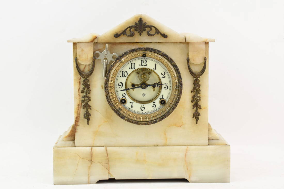 Vintage Ansonia Alabaster Classical Style Clock Auction