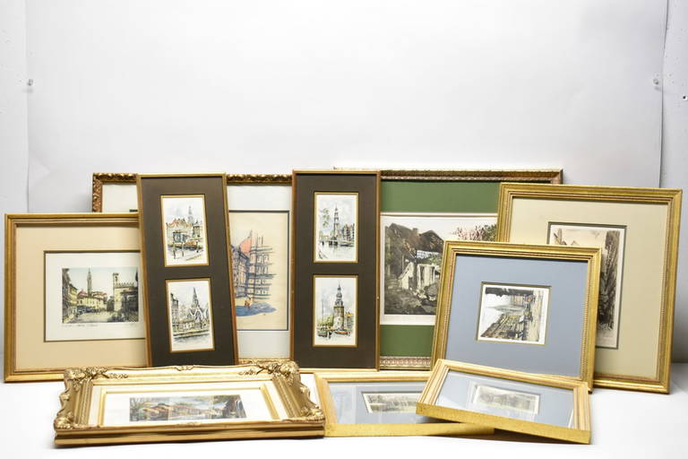 Large Group Framed European Scene Prints