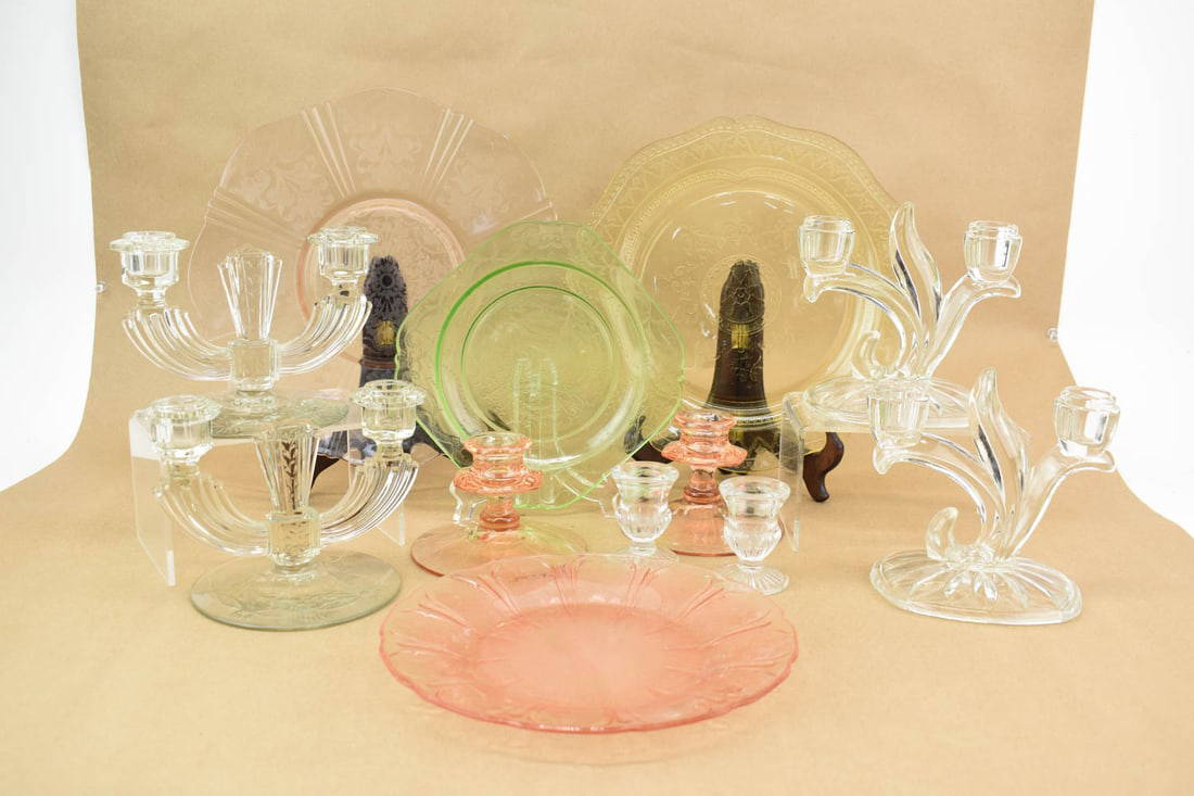 Group Of Assorted Colored Depression Glass Trays Auction