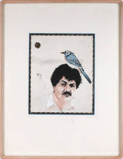 Donald Saff, (american, 1937 ) Self Portrait With Bird, Artist Proof
