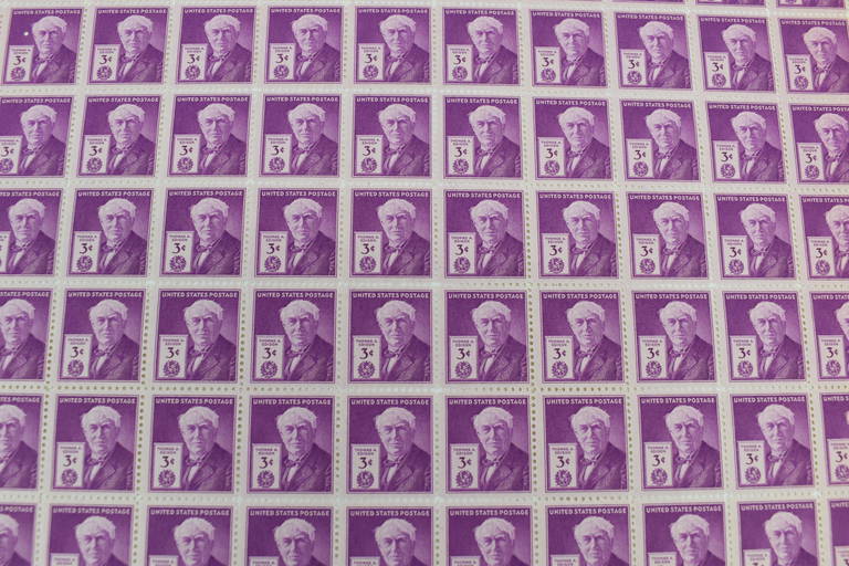 Set Of 4 Mint Sheet Thomas Edison 3 Cent Stamps