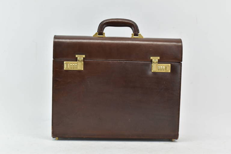 Vintage Italian Leather Dome Top Attache With Cagiva Combination Locks