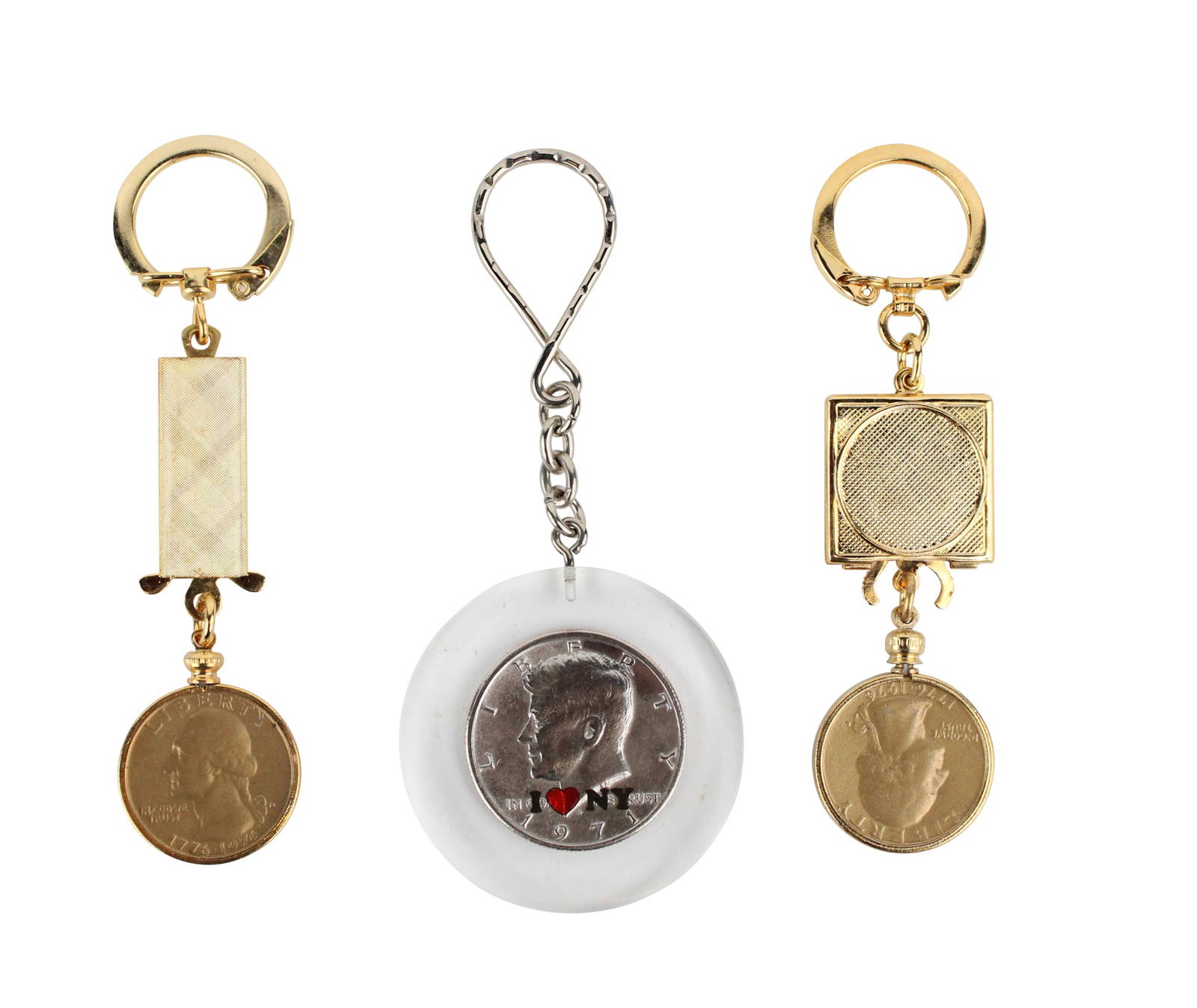 Sixty-three Gold Tone Quarter Mounted Keychains Auction
