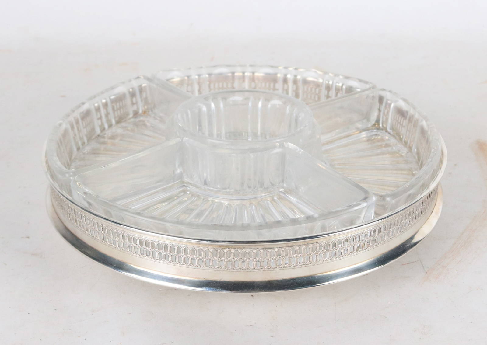 Silver Plated Serving Tray With Separated Crystal Inserts Auction
