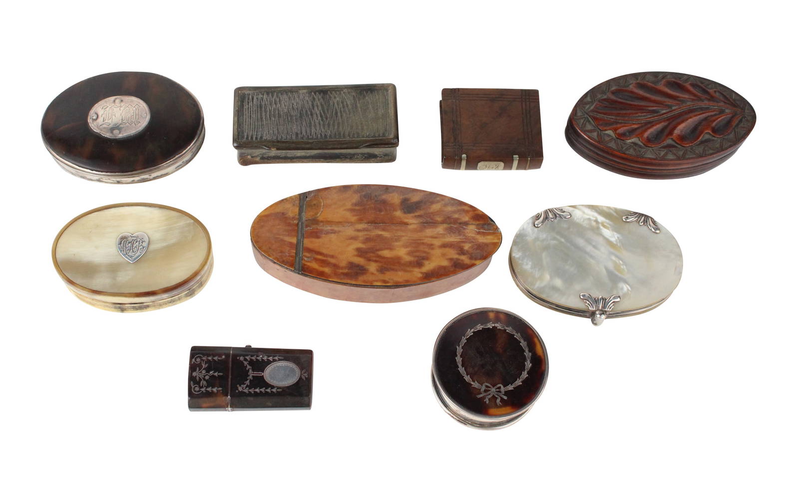 Nine Assorted Snuff And Pill Boxes Auction
