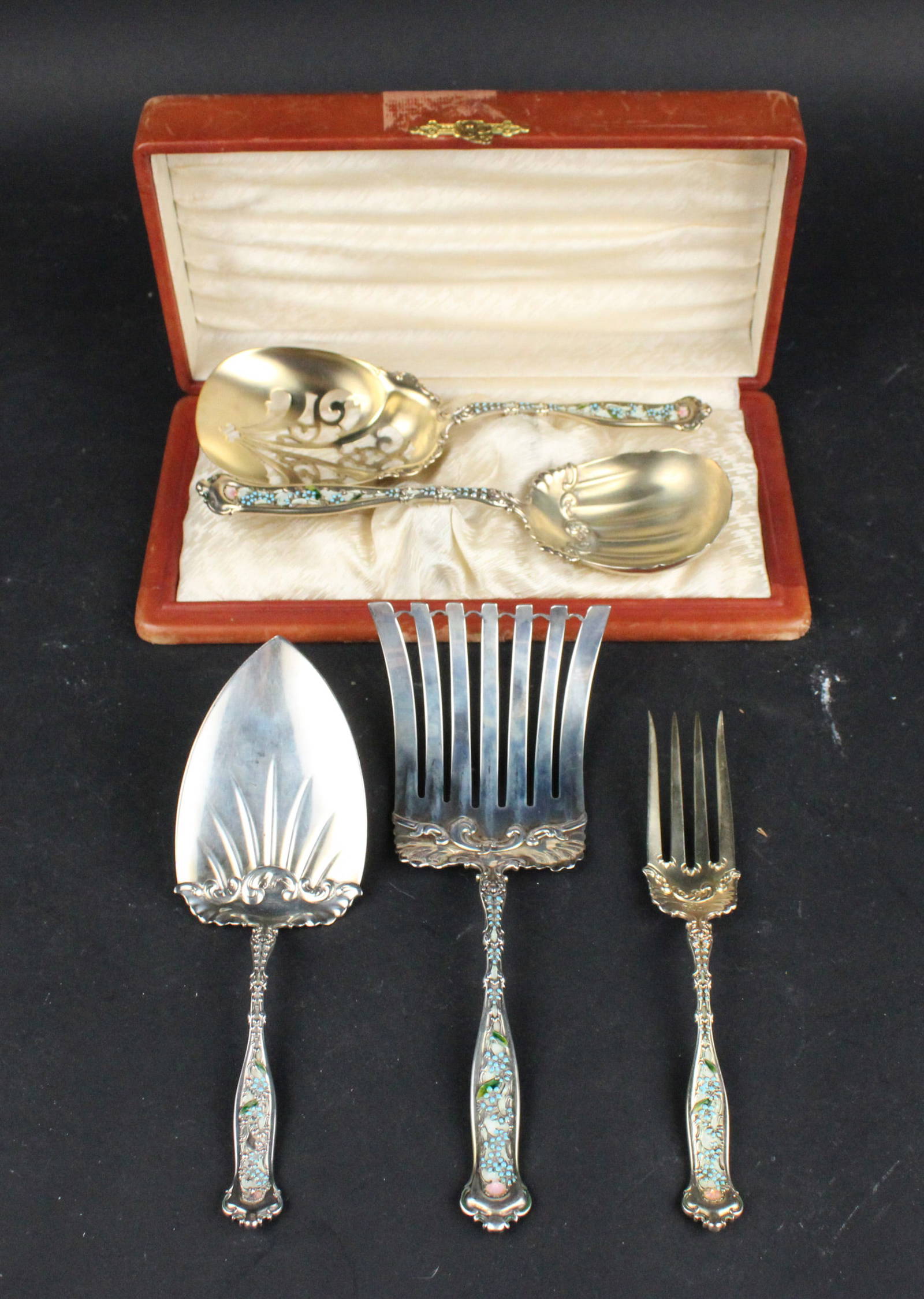 Whiting Sterling And Enamel Flatware In The Dresden Pattern Auction