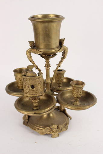 Brass Putti Figural Cigar Cutter And Ashtray