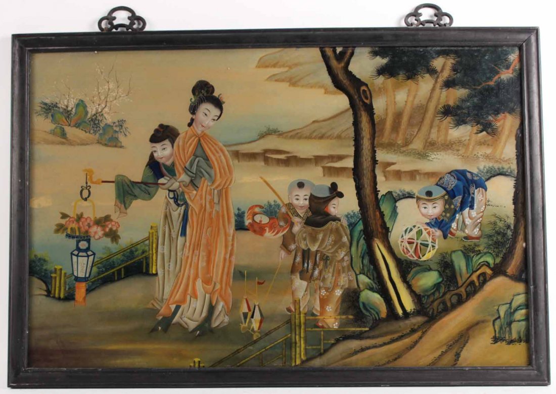 Eglomise Panel Of Woman And Children