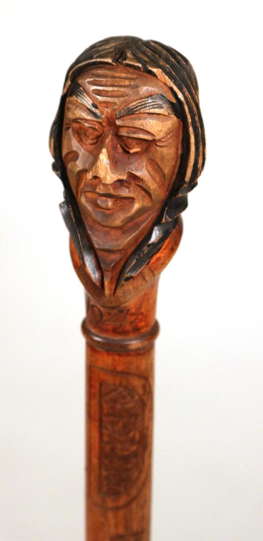 Carved Wood Walking Stick, Native American Finial