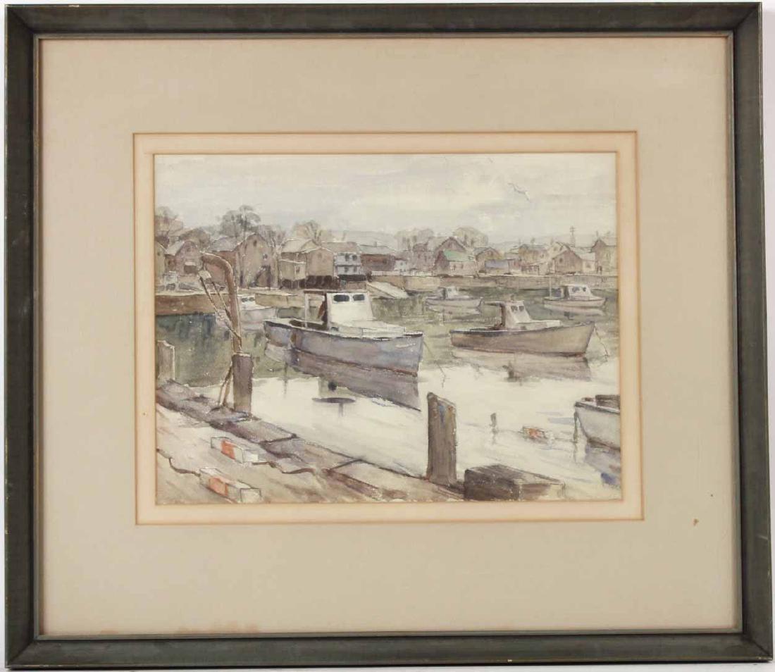 Watercolor, New England Harbor Scene