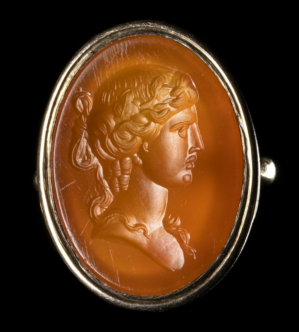 A Neoclassical Carnelian Intaglio Set In A Gold Ring. Bust Of Dionysos ...