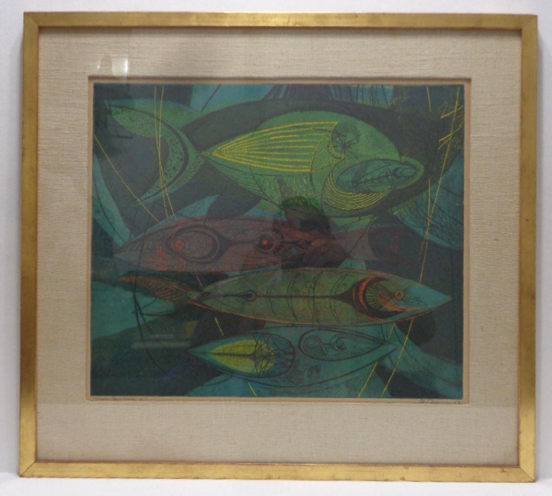 Original 1952 Danny Pierce "Fish in Nets 2" Etching and
