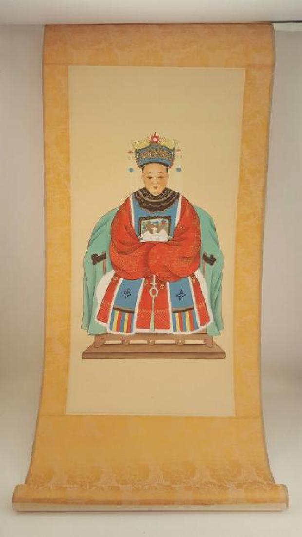 Chinese Emperor Scroll - Silk and paper painted