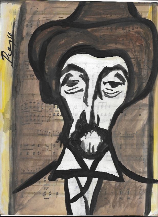 Mixed Media Pablo Picasso Drawing On Paper (after Artist) Auction